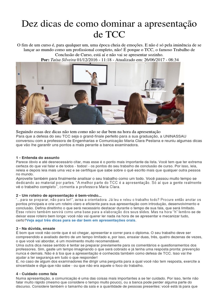 10 Dicas de Como Apresentar Um TCC | PDF | Pensamento | Humano