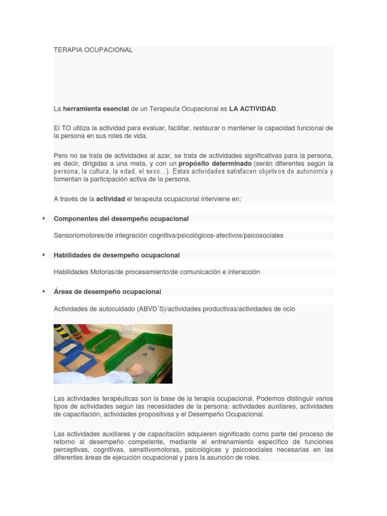 Actividades en Terapia Ocupacional | PDF | Terapia ocupacional ...