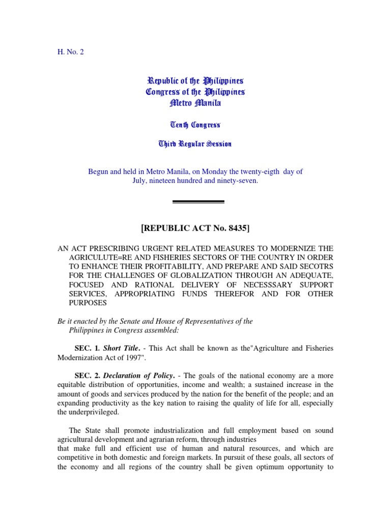 Republic .Act 8435 Fisheries Modernization Act | Food Security ...