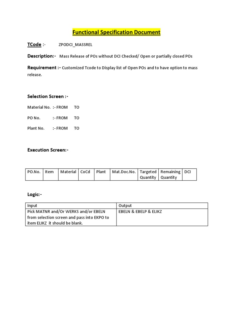 Functional Specification Document | PDF
