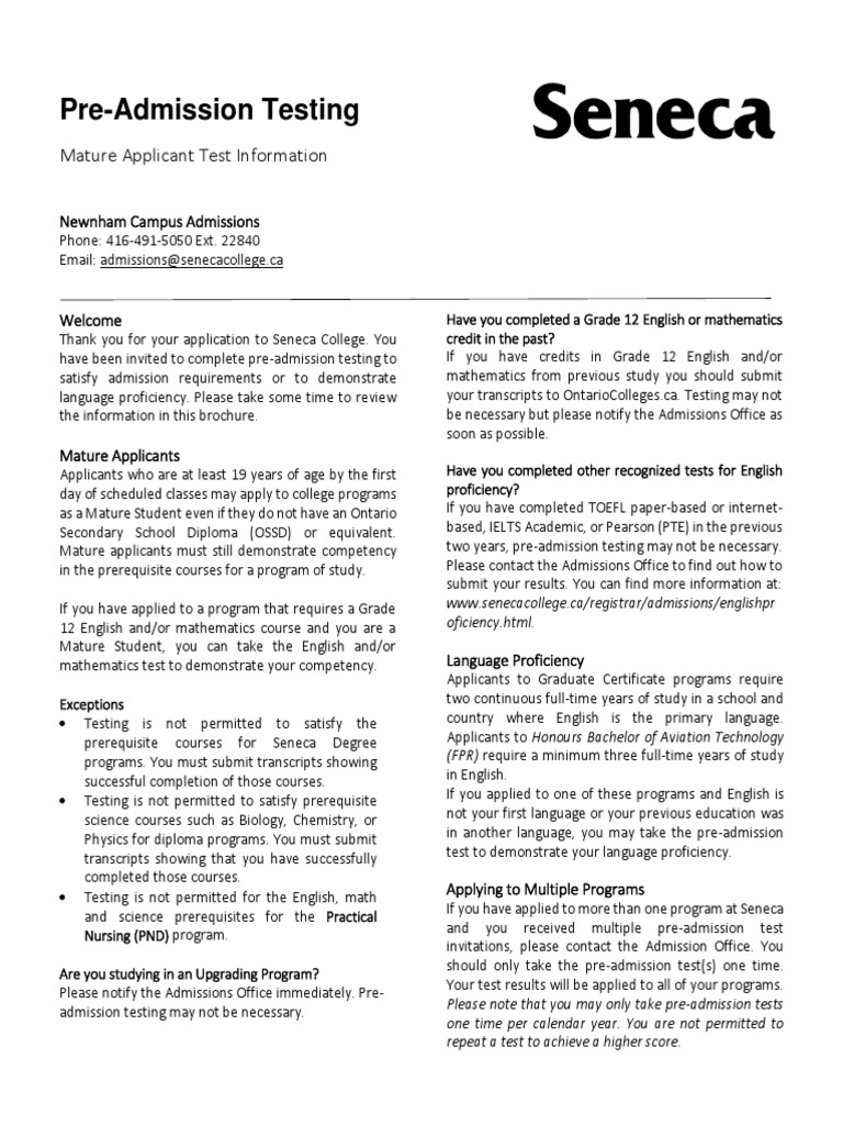 Pre-Admission Testing Info | PDF | University And College Admission ...