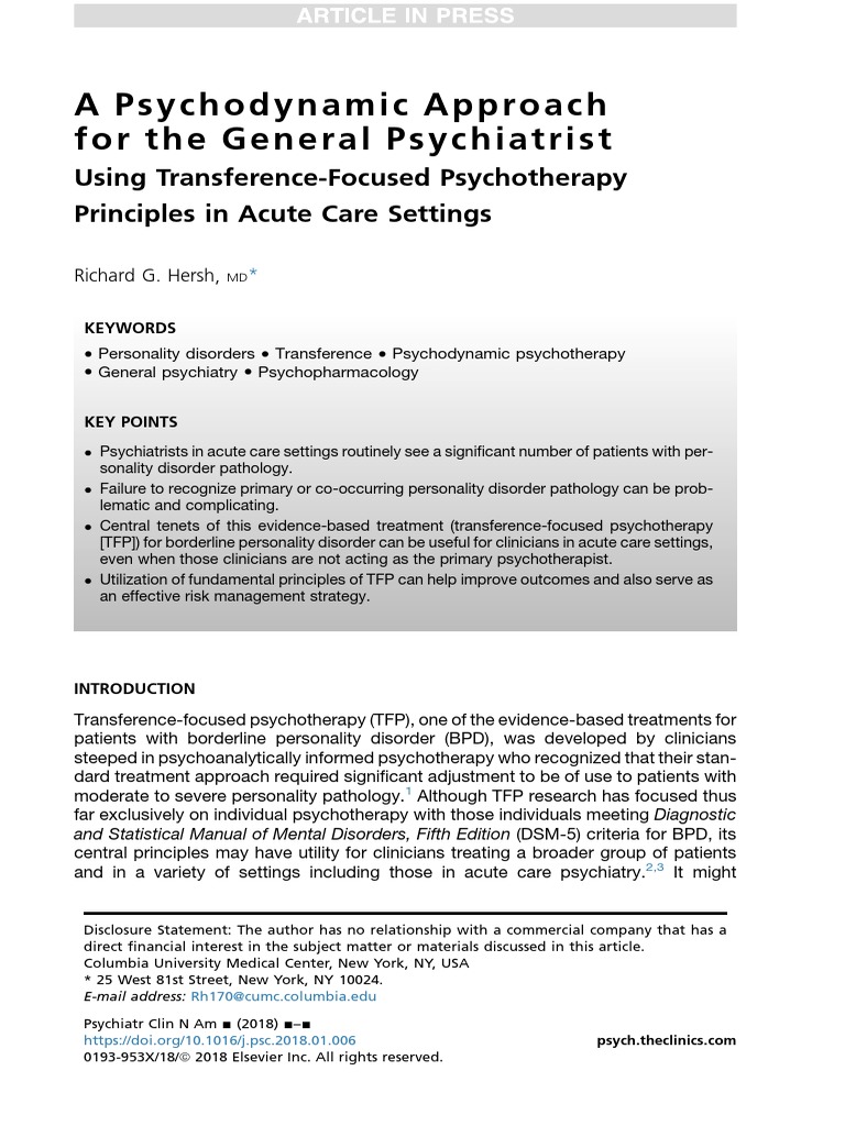 Using Transference-Focused Psychotherapy 2018 | PDF | Psychiatry ...