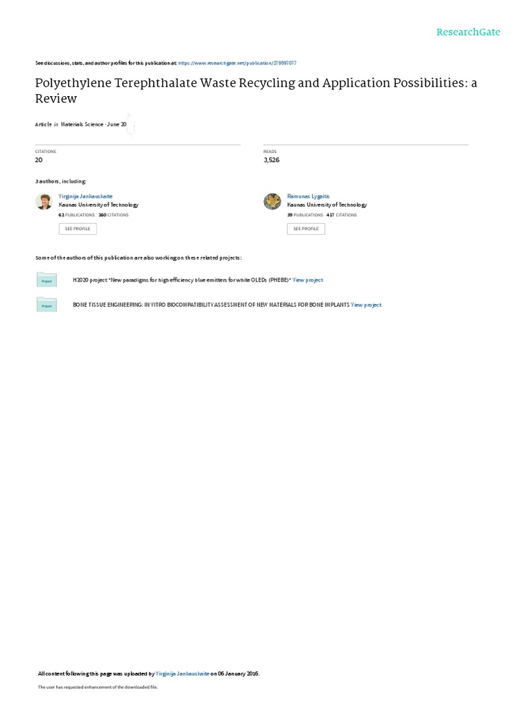 Polyethylene Terephthalate Waste Recycling and App | PDF | Polyester | Polymers