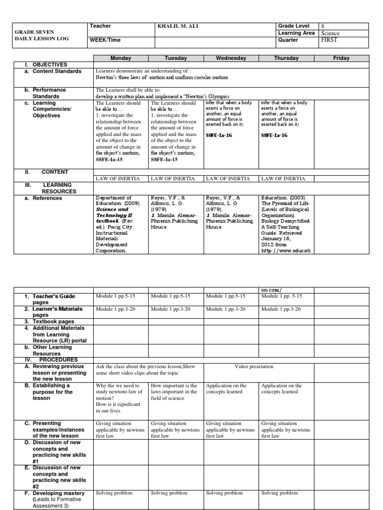 DLL Science Grade 8 | PDF | Reproduction | Learning