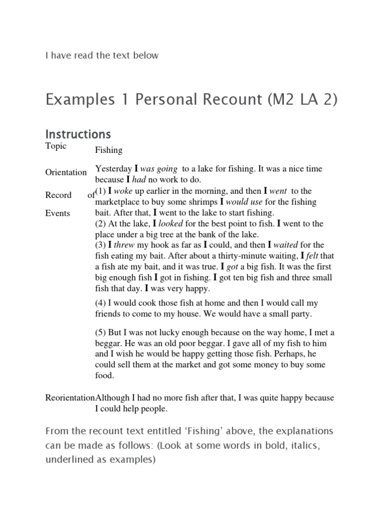 Personal Recount Example: Fishing Day | PDF | Religion & Spirituality