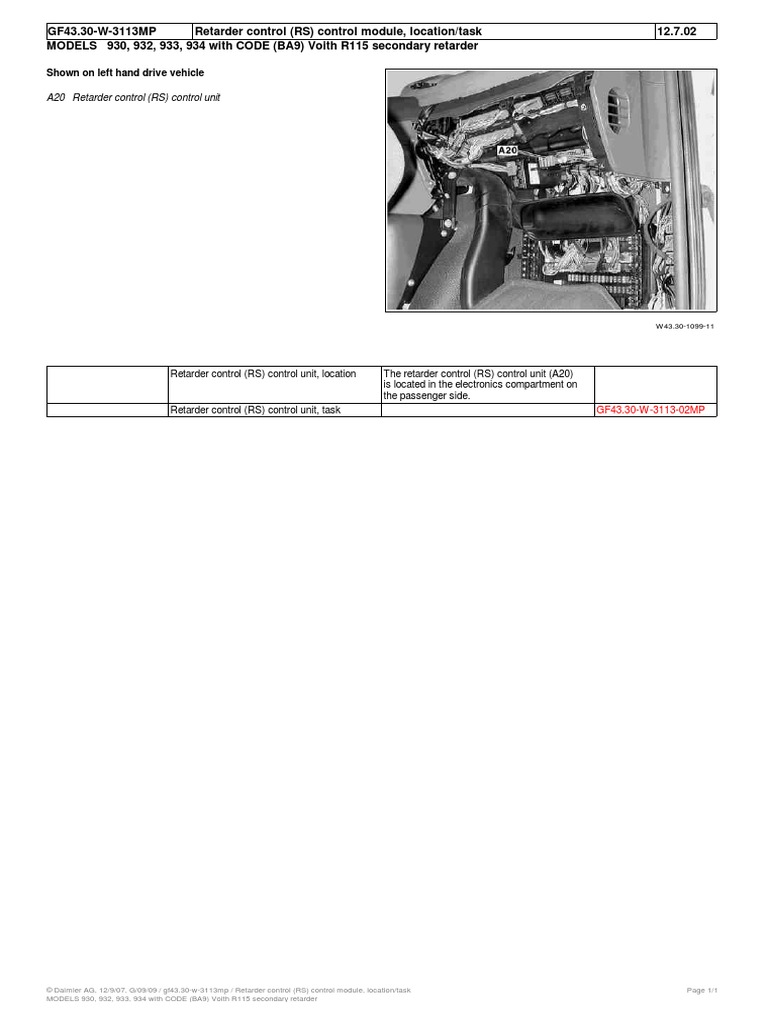 Retarder Control (RS) Control Module, Location - Task | PDF