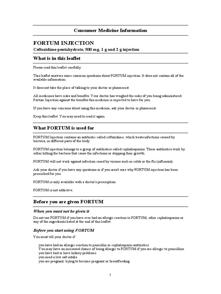 Fortum Injection: Consumer Medicine Information | PDF | Clinical ...