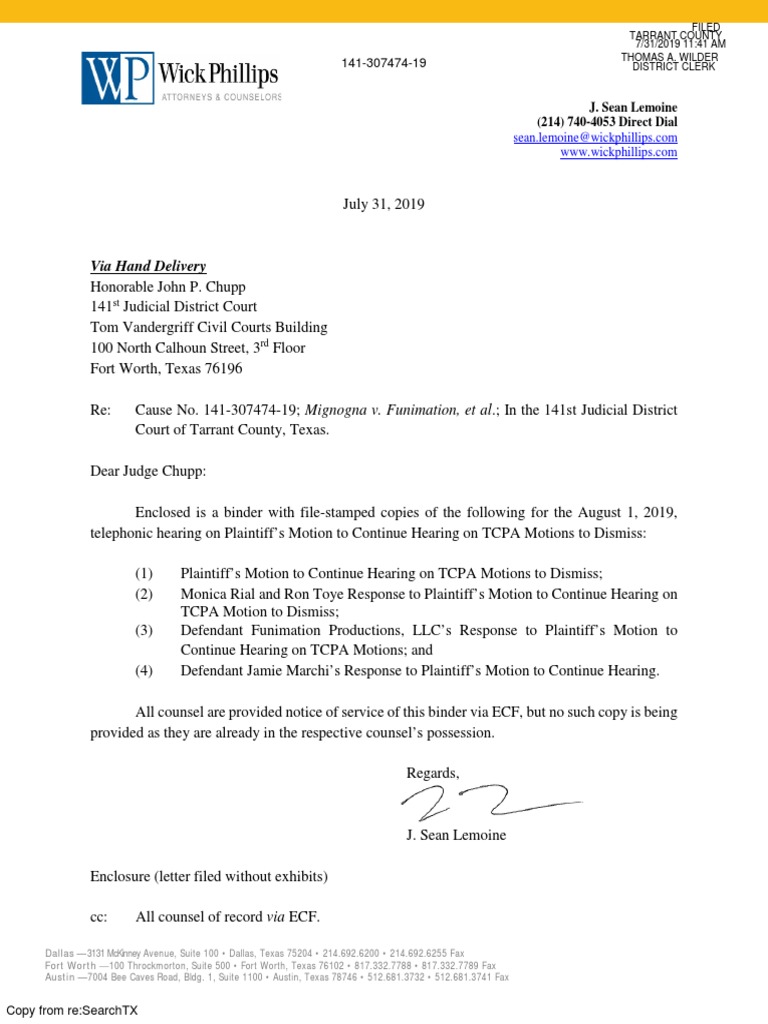 Letter To Judge Chupp - Binder 8.1.19 Hearing | PDF | Courts | United ...
