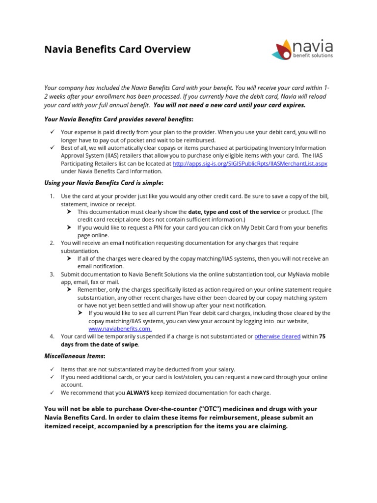 Navia Benefits Card Overview | PDF | Over The Counter Drug | Invoice