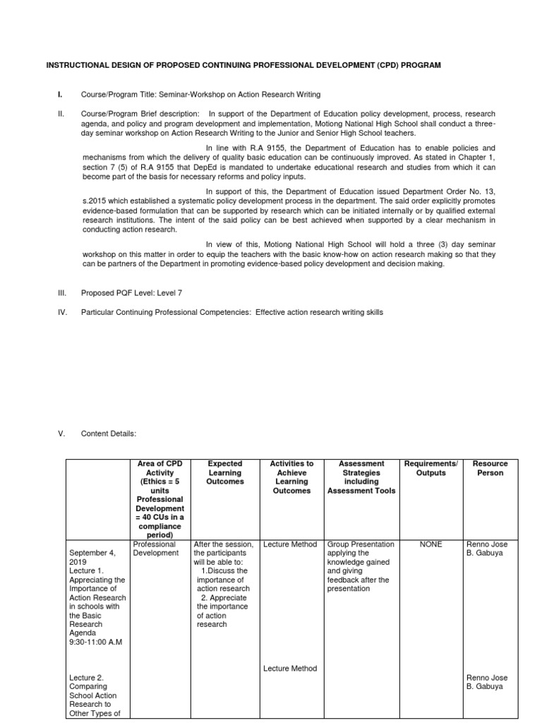 Annex 1 - PRC Instructional Design On Action Research | PDF | Lecture ...