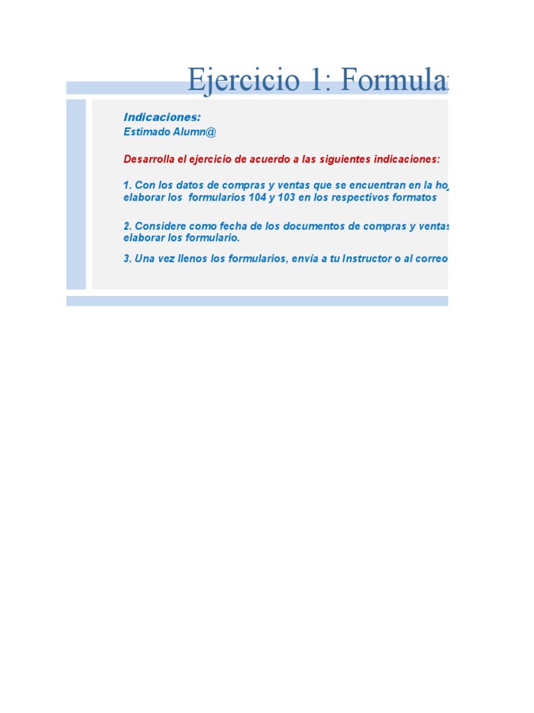 1 Ejercicio Formularios 104 y 103 | PDF | Impuesto al valor agregado ...