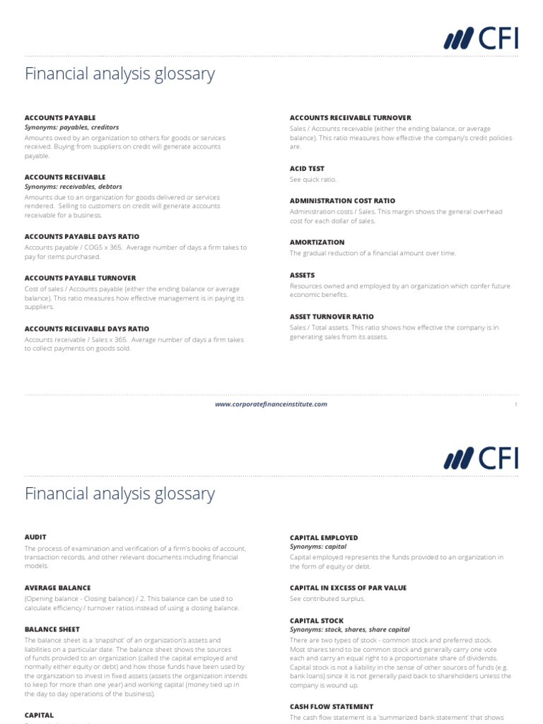 Financial Analysis Glossary Guide | PDF | Book Value | Net Income