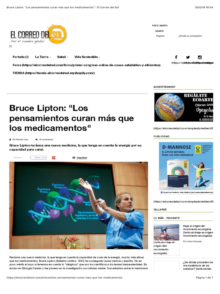 Bruce Lipton: "Los Pensamientos Curan Más Que Los Medicamentos" - El ...