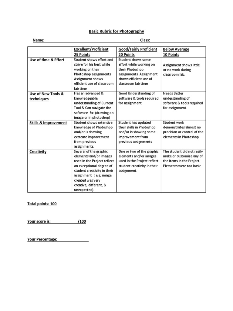 Basic Photo Rubric-100 Points | PDF | Adobe Photoshop | Creativity