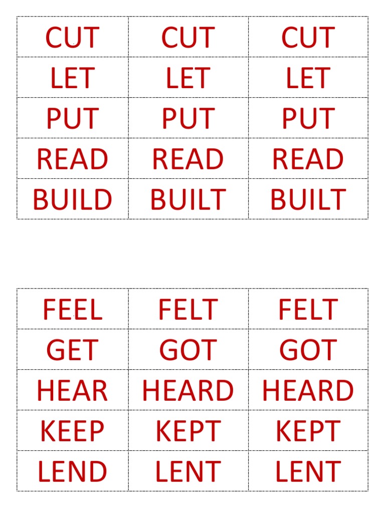 Irregular Verbs Cards | PDF | Home & Garden | General Fiction
