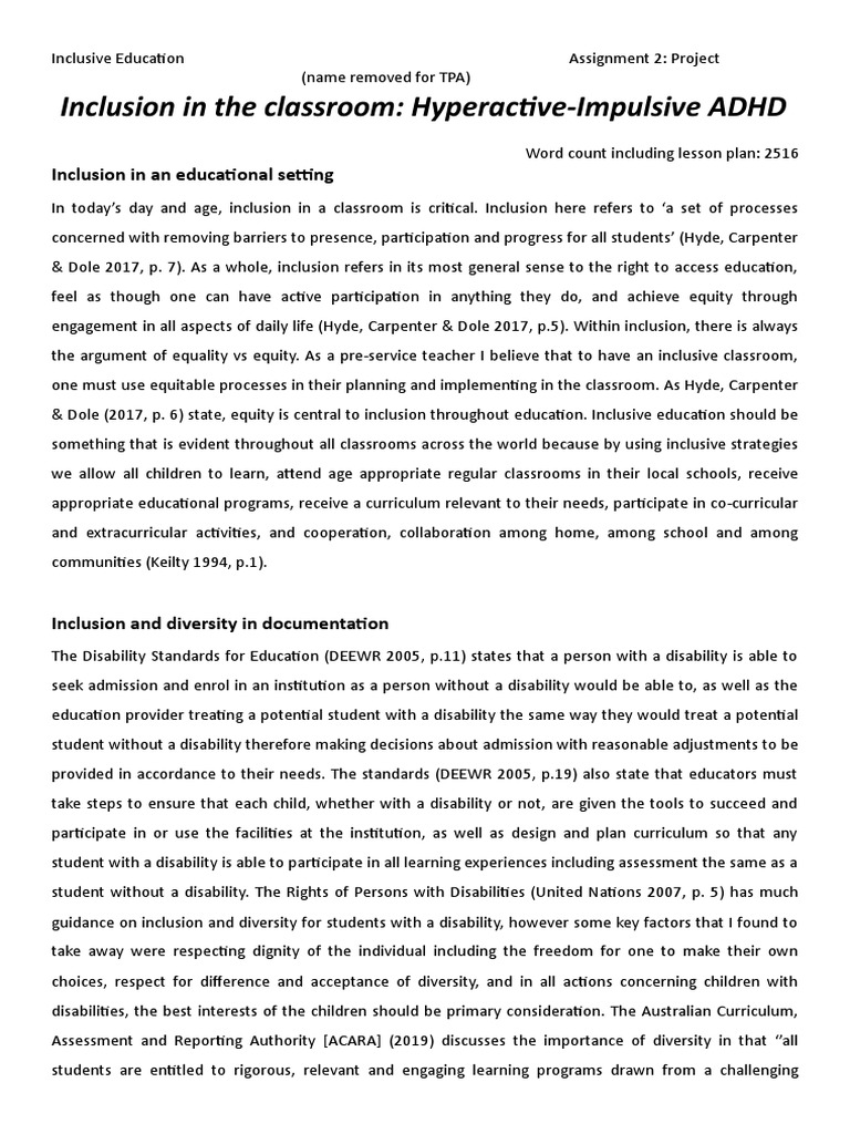 Inclusion in The Classroom: Hyperactive-Impulsive ADHD | PDF | Inclusion (Education) | Attention ...