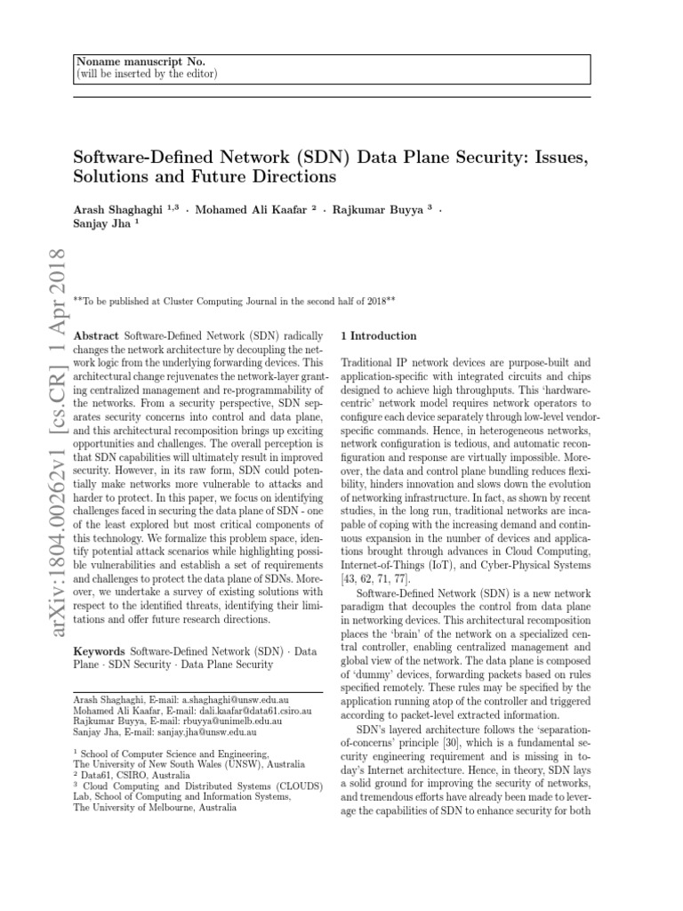 Software-Defined Network (SDN) Data Plane Security: Issues, Solutions and Future Directions ...
