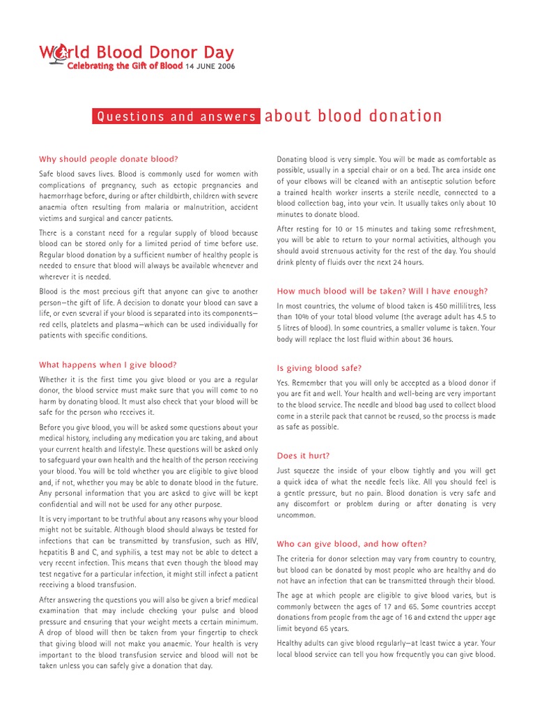 About Blood Donation: Questions and Answers | PDF | Blood Donation ...