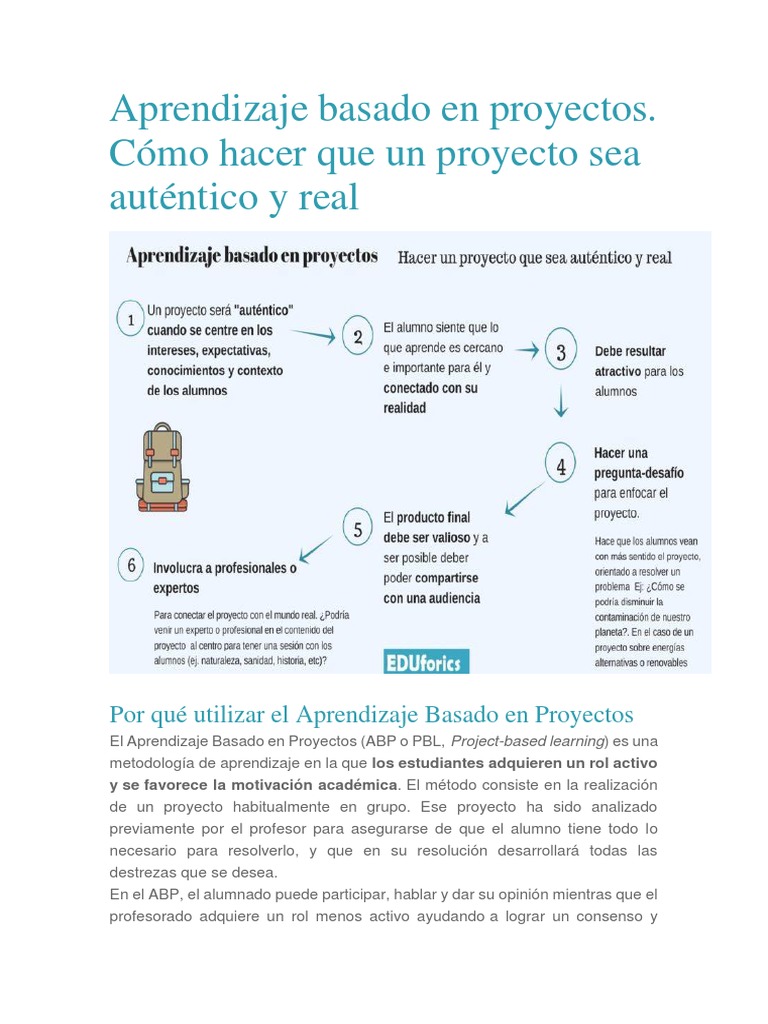 Aprendizaje Basado en Proyectos | PDF | Aprendizaje en base a proyectos | Modificación de ...