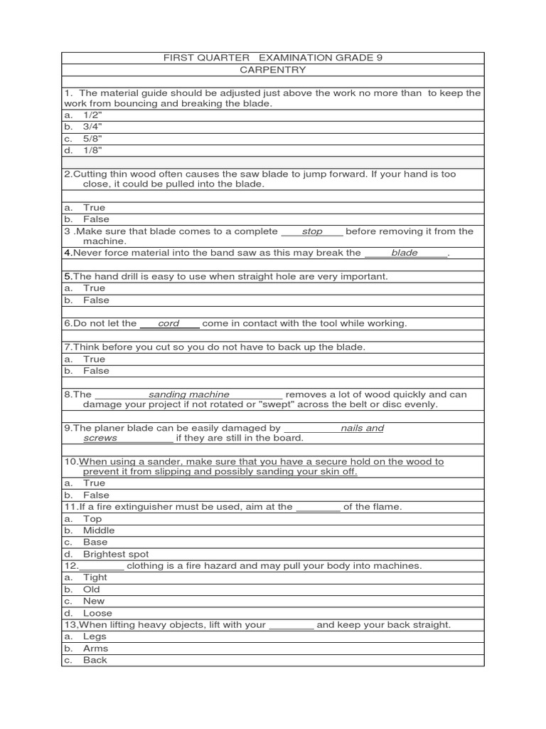 First Quarter Grade 9 Carpentry | PDF | Framing (Construction ...