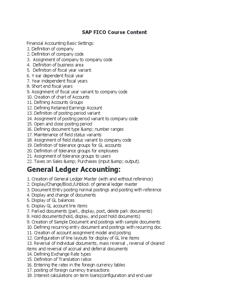 General Ledger Accounting:: SAP FICO Course Content | PDF | Payments ...