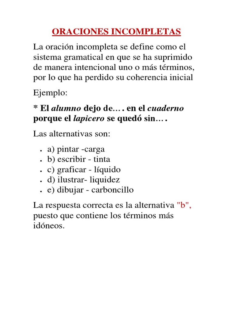 Oraciones Incompletas | PDF
