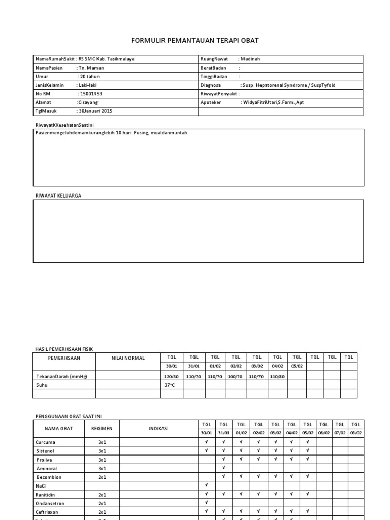 Formulir Pemantauan Terapi Obat WD | PDF