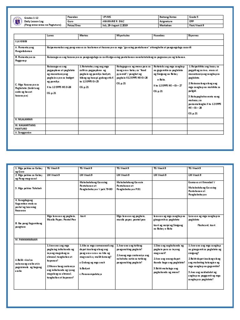 DLL EPP (H.E) Week 9.docx Version 1 | PDF