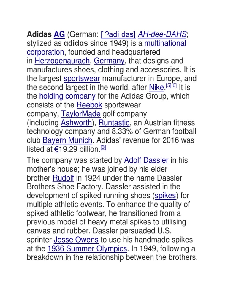 Adidas Ɑdidɑs Since 1949) Is A | PDF | Adidas | E Bay