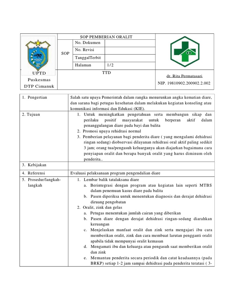 Sop Pemberian Oralit | PDF | Kesehatan Holistik