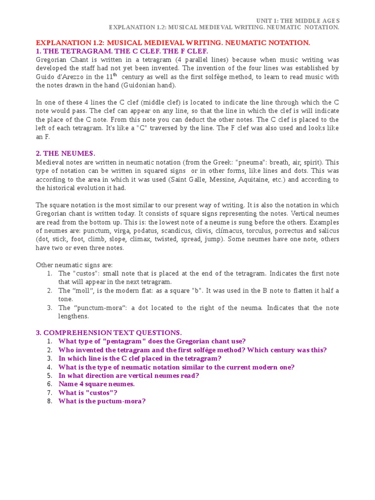 Explanation 1.2: Musical Medieval Writing. Neumatic Notation | PDF ...