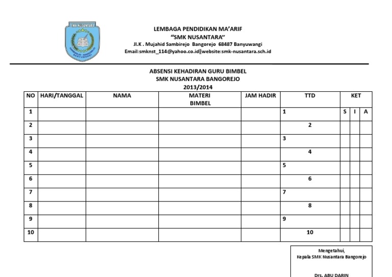 Absensi Bimbel | PDF