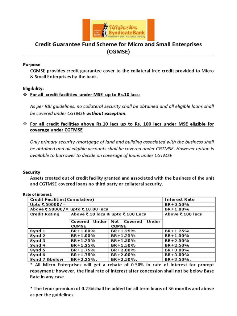 CGTMSE Scheme for Micro Enterprises | PDF | Loans | Credit