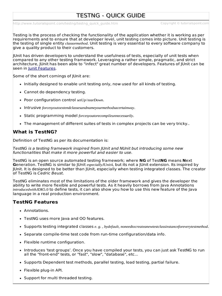 Testng - Quick Guide | PDF | Method (Computer Programming) | Software ... Testng - Quick Guide | PDF | Method (Computer Programming) | Software ...
