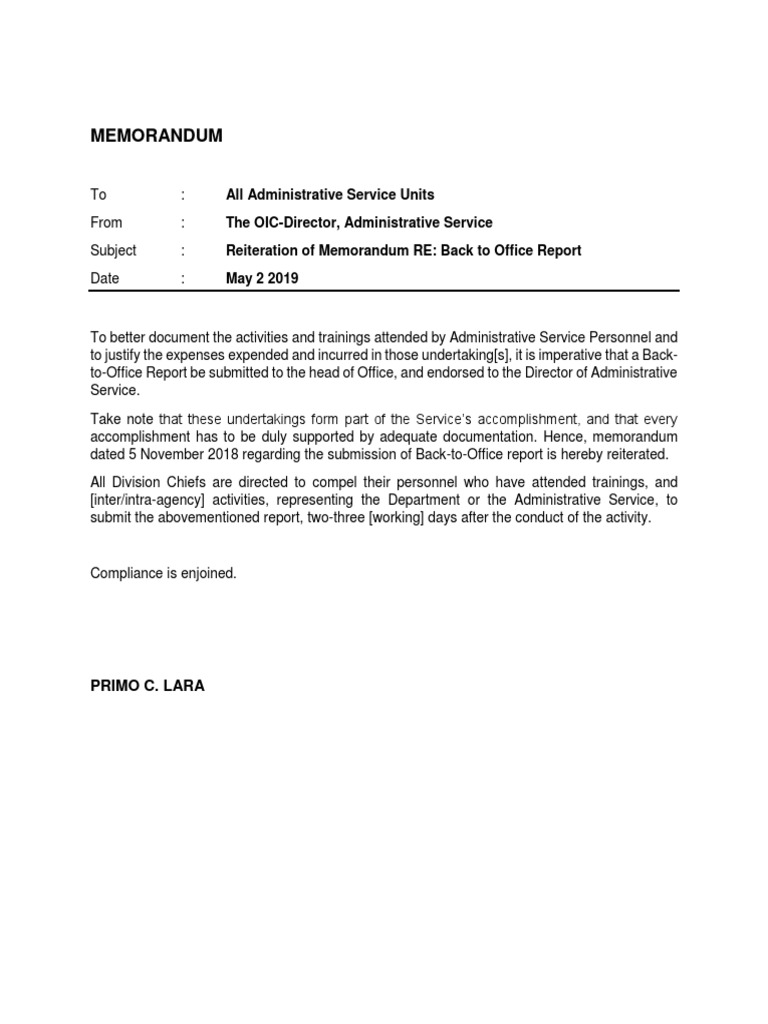 Back to Office Report Guidelines | PDF