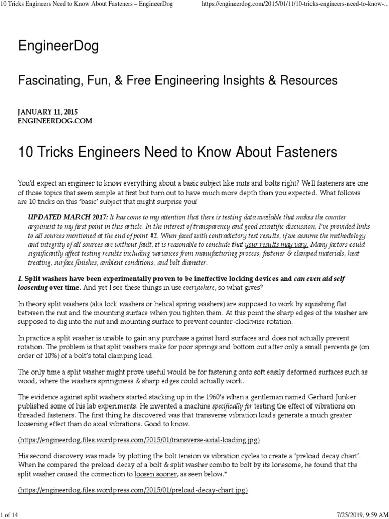 10 Tricks Engineers Need To Know About Fasteners - EngineerDog | PDF ...