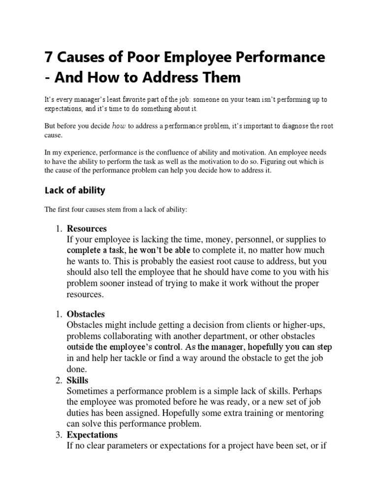 7 Causes of Poor Employee Performance | PDF | Occupational Burnout ...