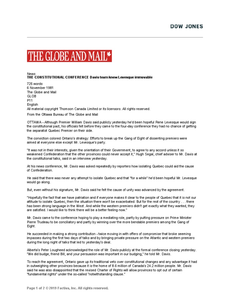 THE CONSTITUTIONAL CONFERENCE Davis Team Knew Levesque Immovable | PDF ...