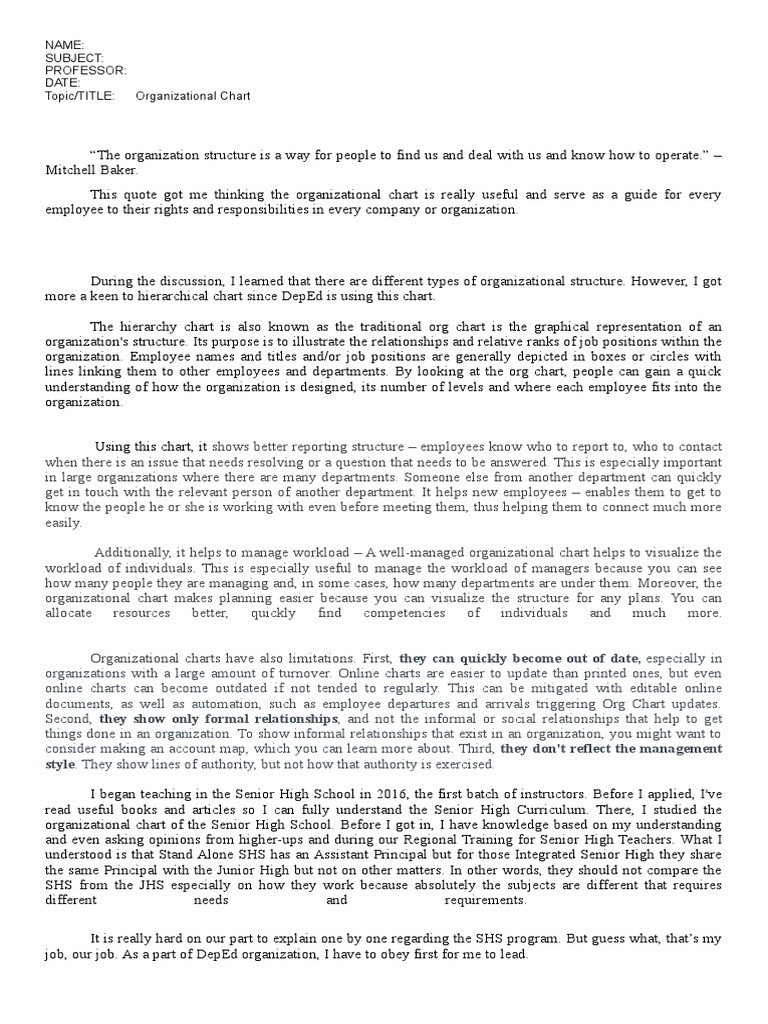 A Reflection On Organizational Chart | PDF | Hierarchy | Behavior Modification
