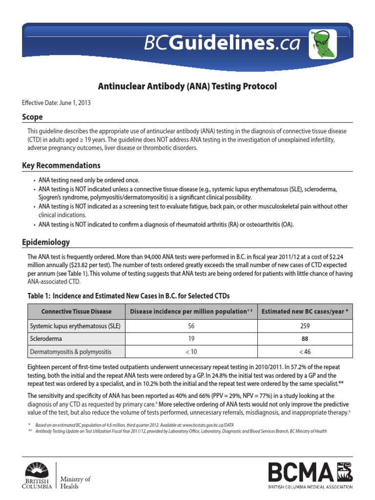 Antinuclear Antibody (ANA) Testing Protocol: Scope | PDF | Systemic ...