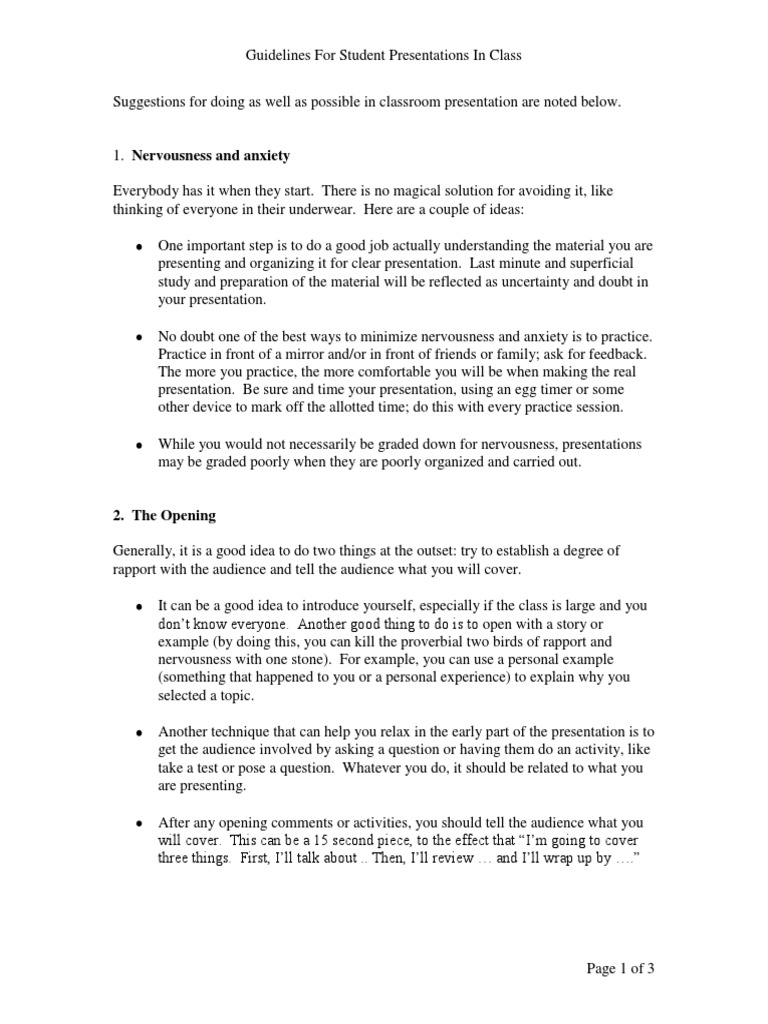 Guidelines For Student Presentations in Class PDF | PDF | Anxiety ...