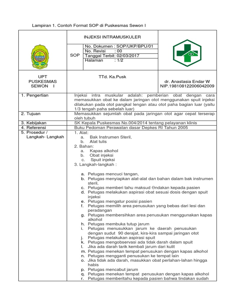 PROSEDUR INJEKSI INTRAMUSKULER DI PUSKESMAS | PDF
