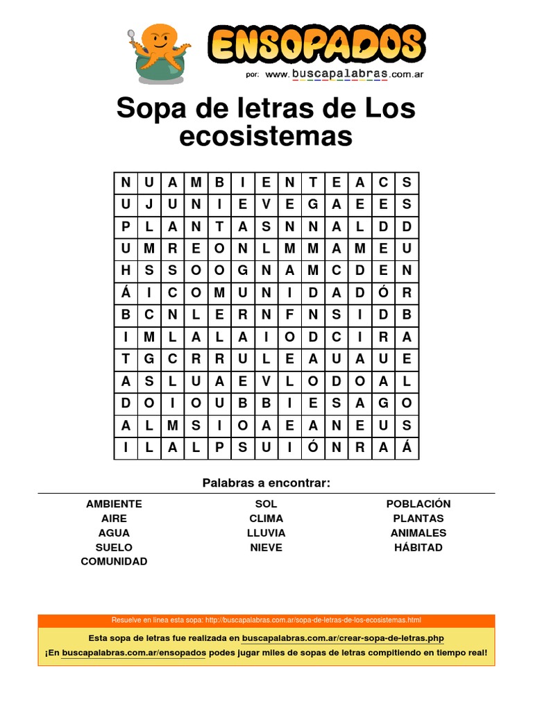 Sopa de Letras de Los Ecosistemas