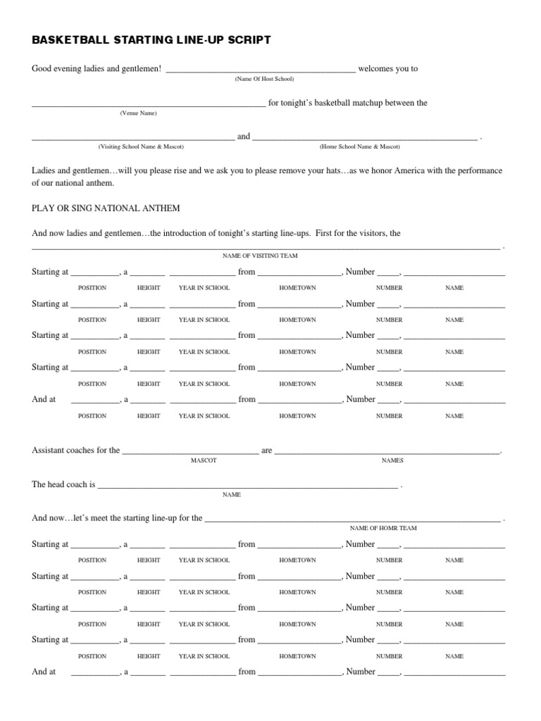 Basketball PA Starting Lineup Script | PDF | Sports | Leisure