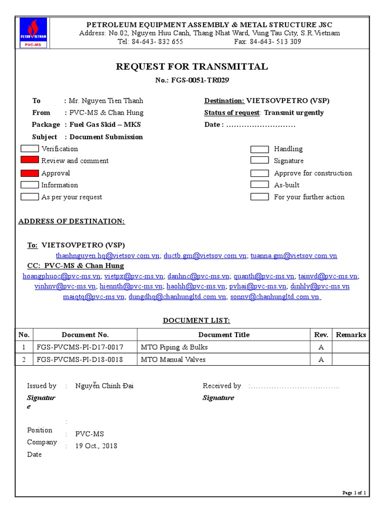 Request For Transmittal - Tr31 | PDF