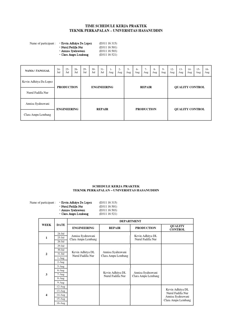 Time Schedule Kerja Praktek Ba | PDF