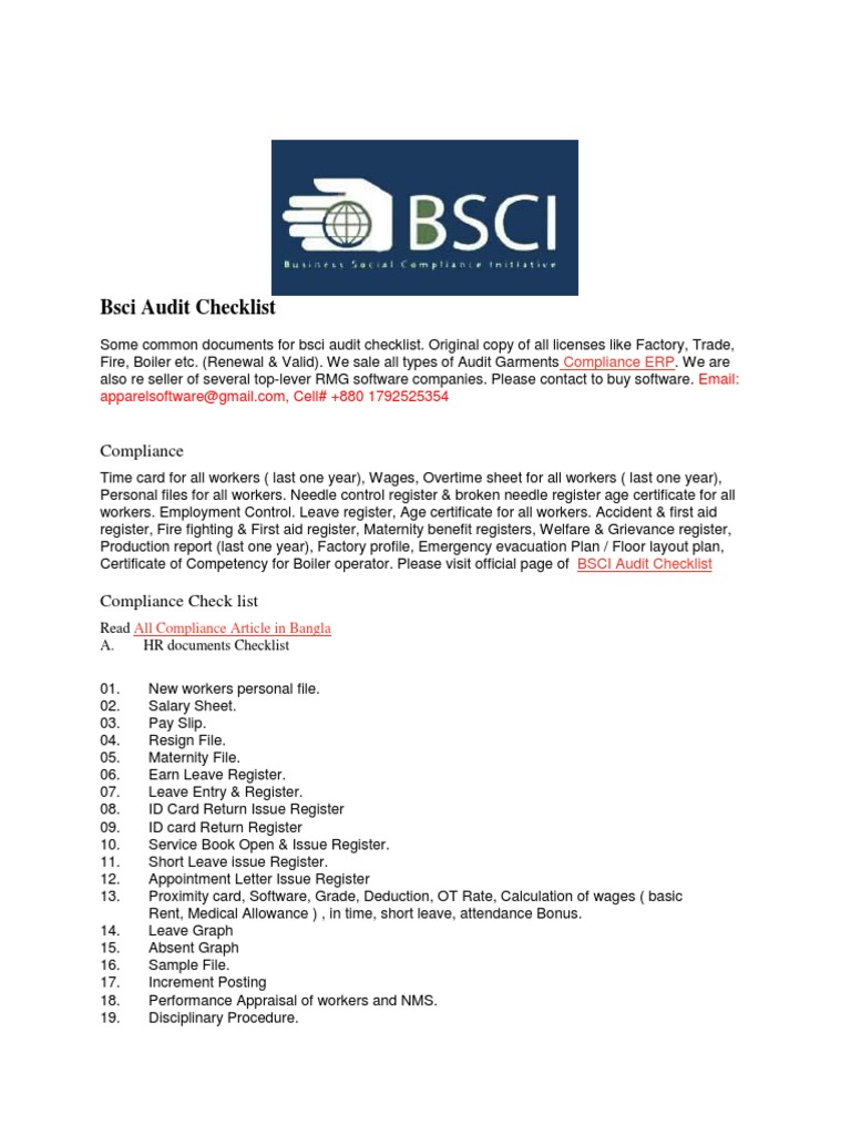 BSCI Audit Checklist for Compliance | PDF | Firefighting | Fire Safety