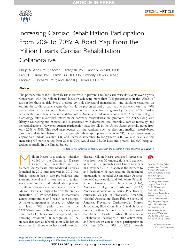 Increasing Cardiac Rehabilitation Participation From 20 To 70 A Road