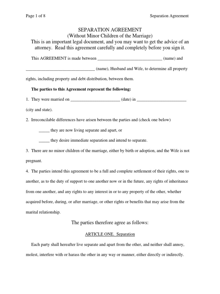Legal Separation Agreement Template | PDF | Divorce | Alimony