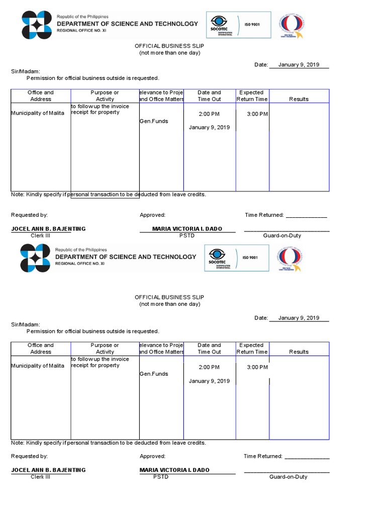 OB Slip | PDF | Receipt | Business Documents